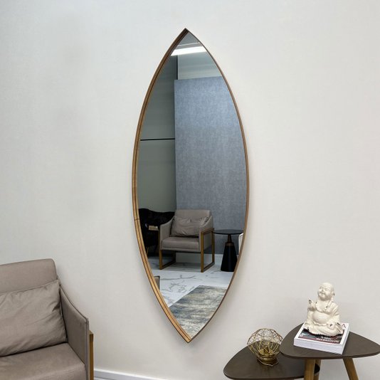 Espelho Grande Formato Canoa com Borda Amadeirada - Decore Pronto