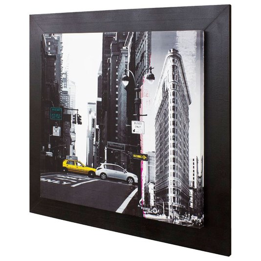 Quadro Tela com Moldura Preta Flatiron Building e Taxi Amarelo 75x75 cm ...